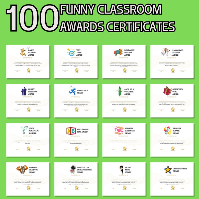 Funny Classroom Awards Certificates Editable in Canva, End of School ...