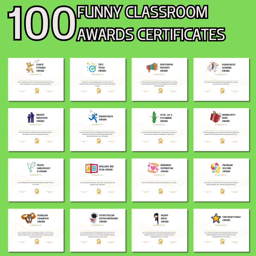 Funny Classroom Awards Certificates Editable in Canva, End of School ...