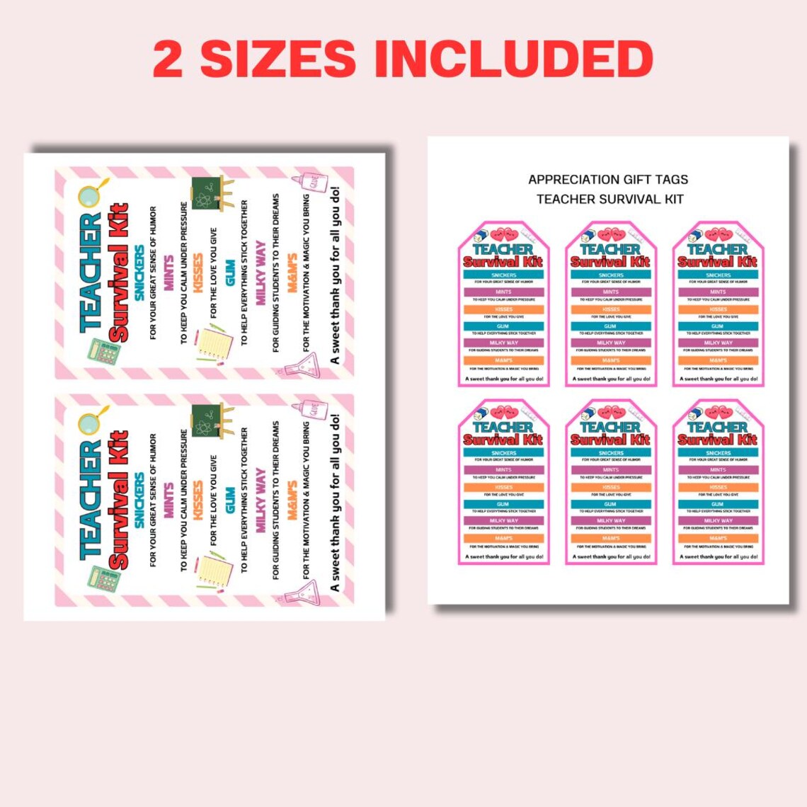 Teacher Survival Kit Gift Tag, Thank You Teacher Tag, Teacher ...
