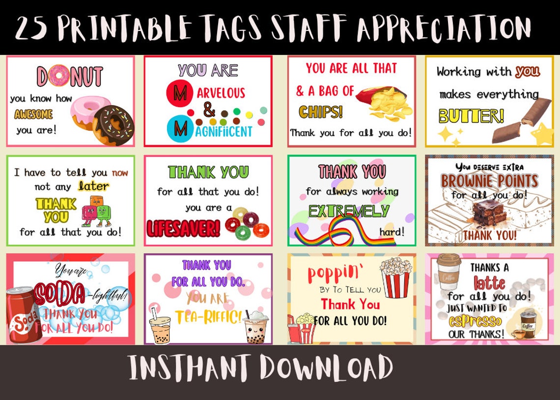 Employee Appreciation |employee Candy Bar Gift Tags Thank You Notes for ...