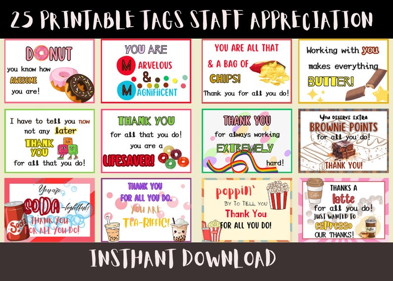 Employee Appreciation |employee Candy Bar Gift Tags Thank You Notes for ...