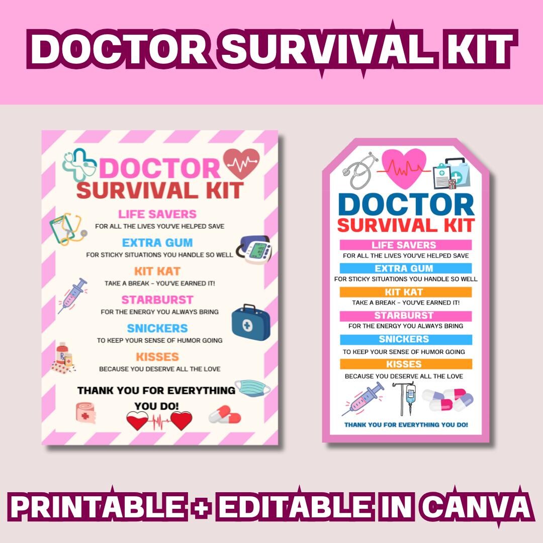 Doctor Survival Kit Gift Tag, Thank You Doctor Tag, Physician ...