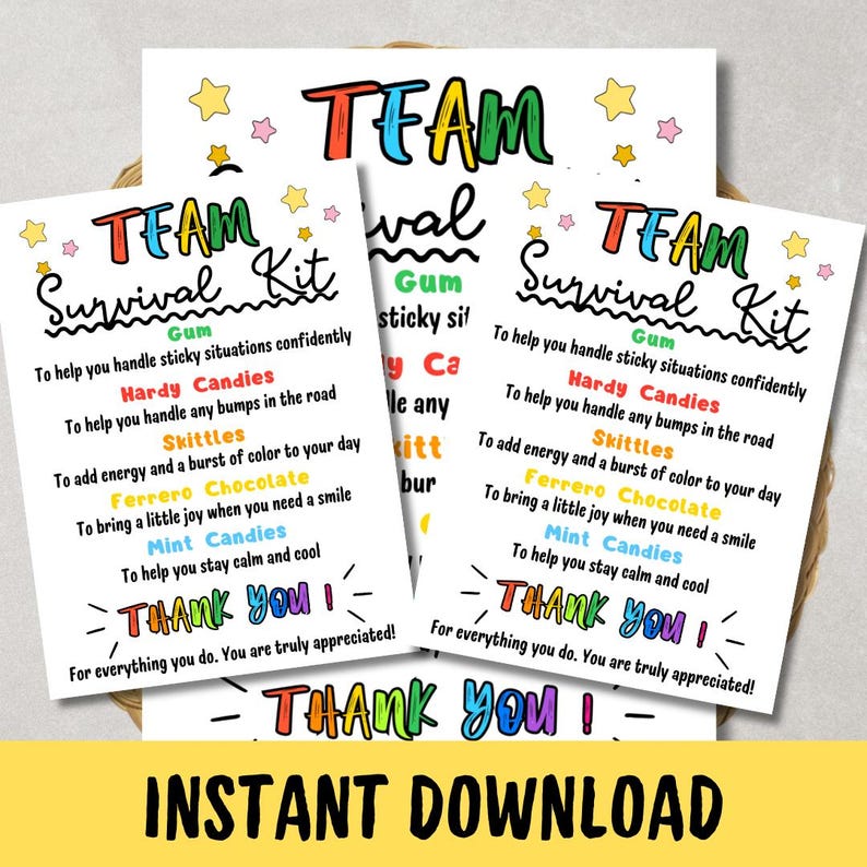 Team Survival Kit Gift Tags Printable Employee Welcome Gift Survival ...