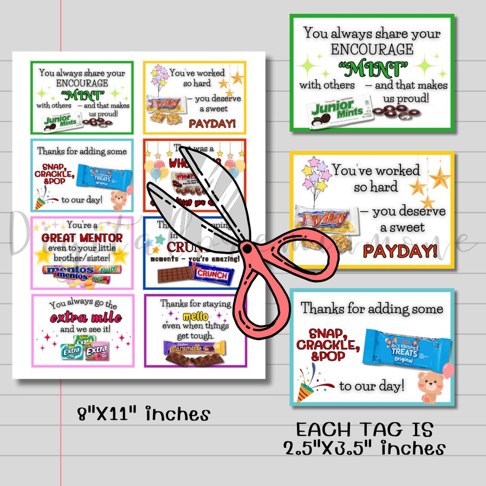 Candy Gift Tags for Kids: Printable Lunchbox Notes (PDF Download) - Etsy