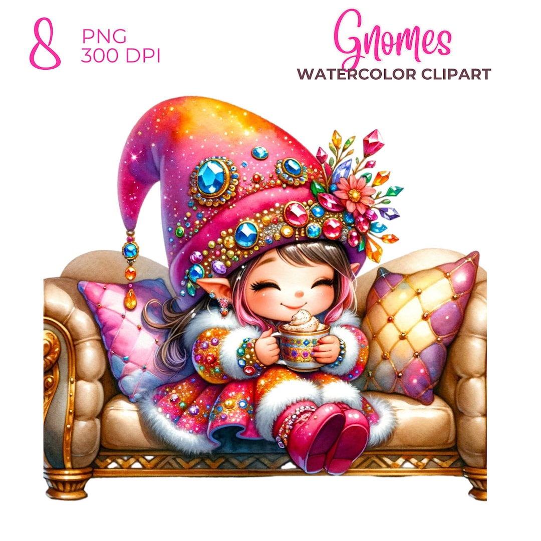Cute Gnomes Clipart 8 PNG I Watercolor Princess Gnome Girls I Gnome ...