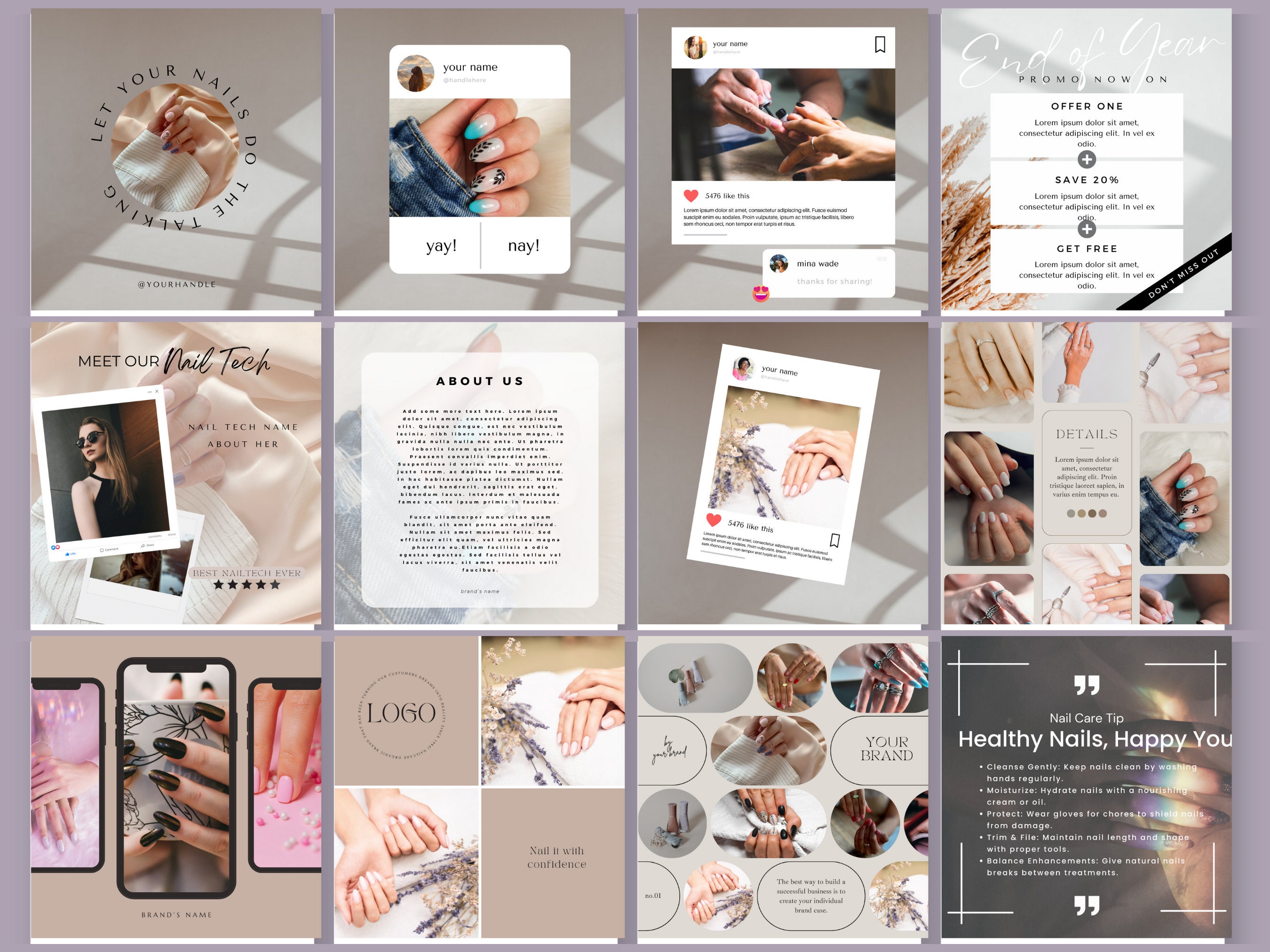 50 Nail Tech Instagram Post Template Editable in Canva, Social Media IG ...