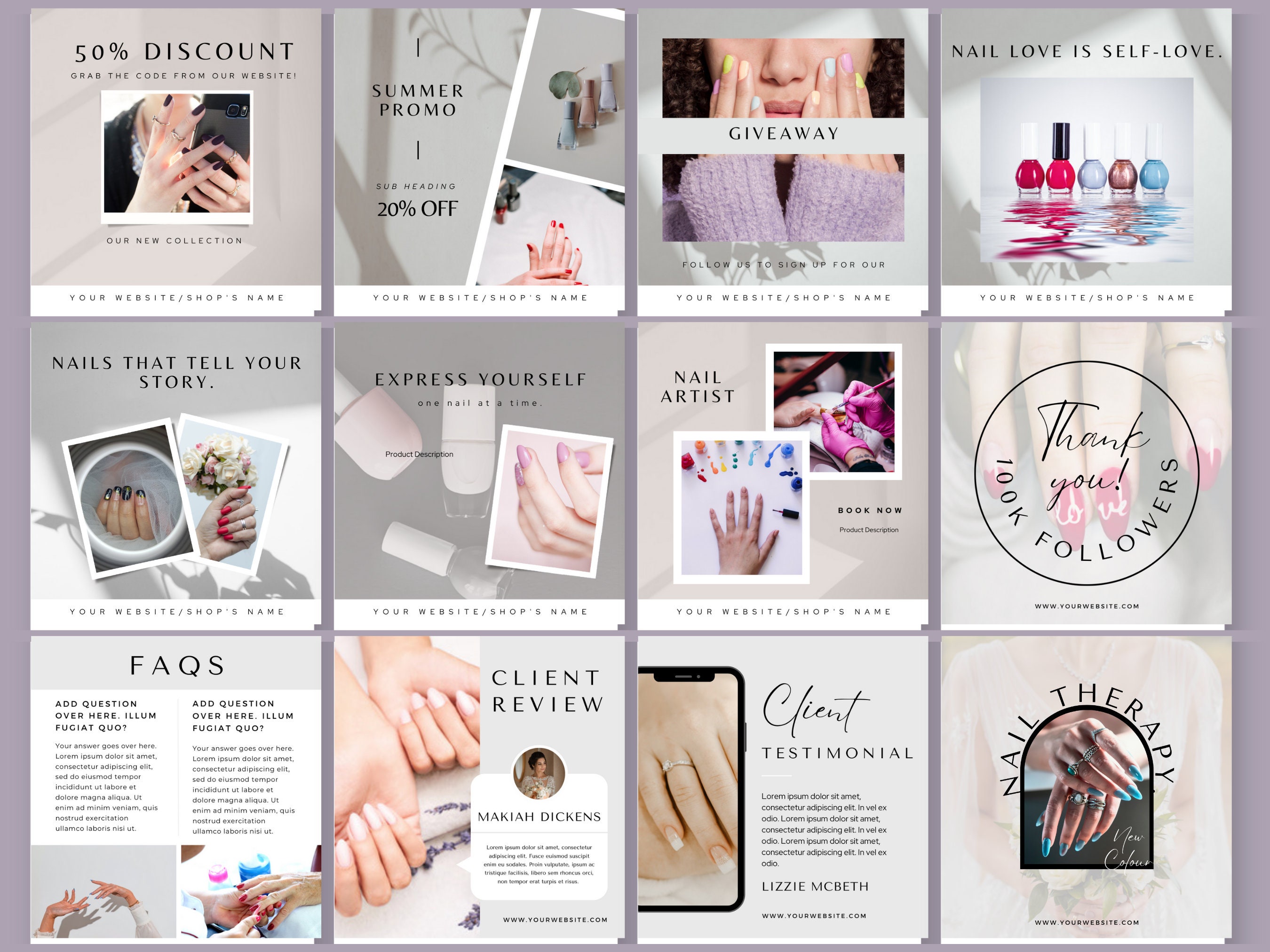 50 Nail Tech Instagram Post Template Editable in Canva, Social Media IG ...
