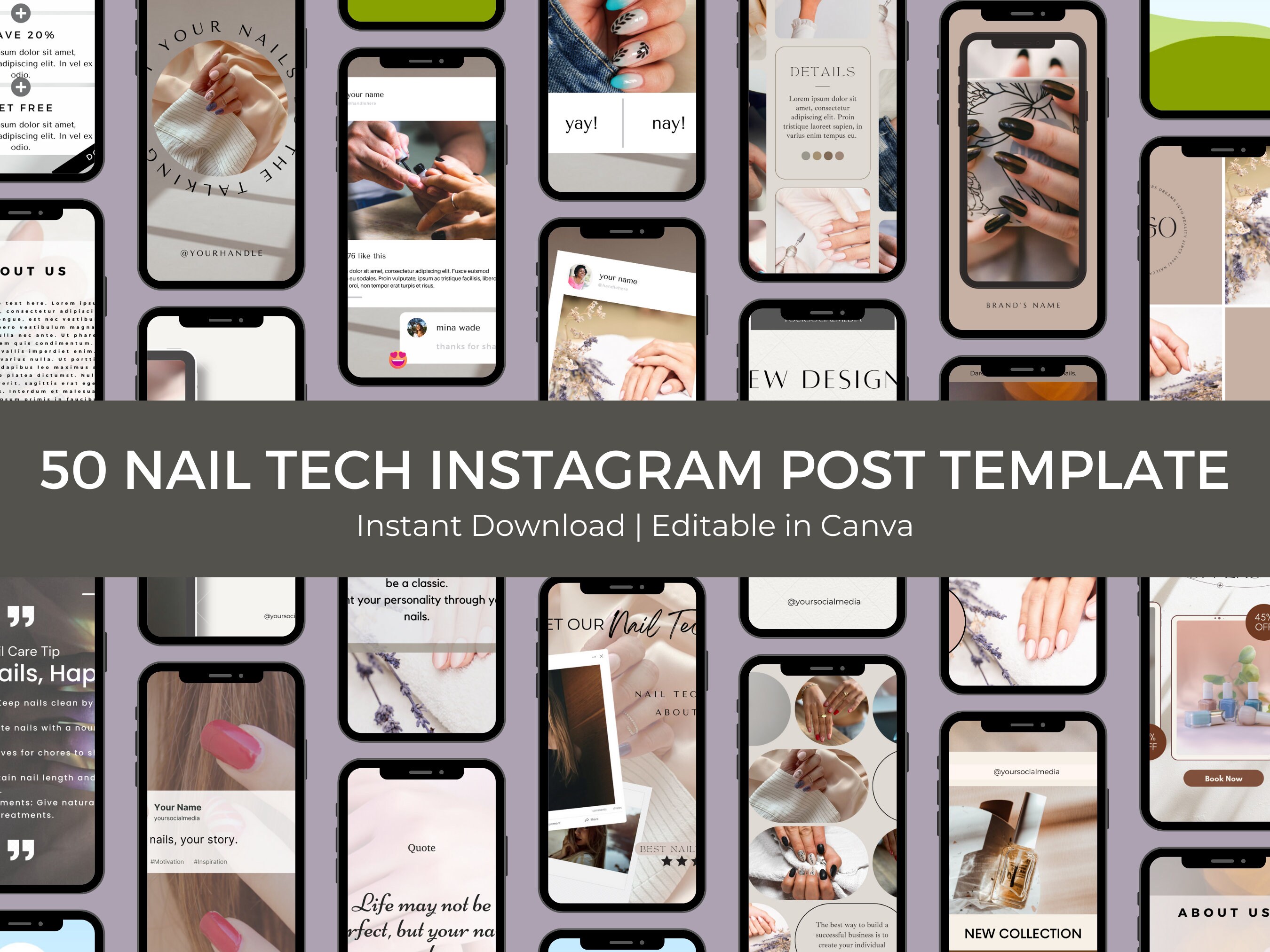 50 Nail Tech Instagram Post Template Editable in Canva, Social Media IG ...