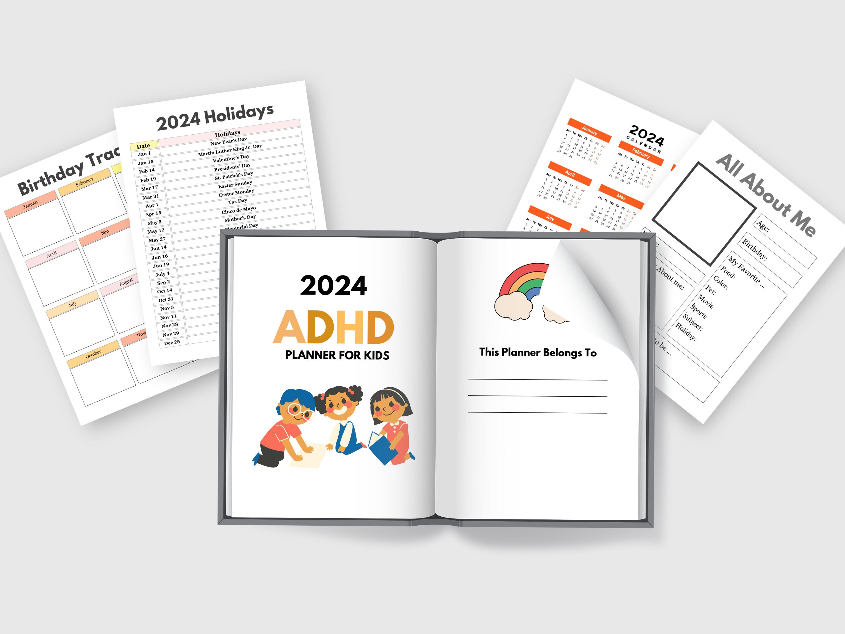 2024 ADHD Planner for Kids, Printable School Planner, Children Journal ...