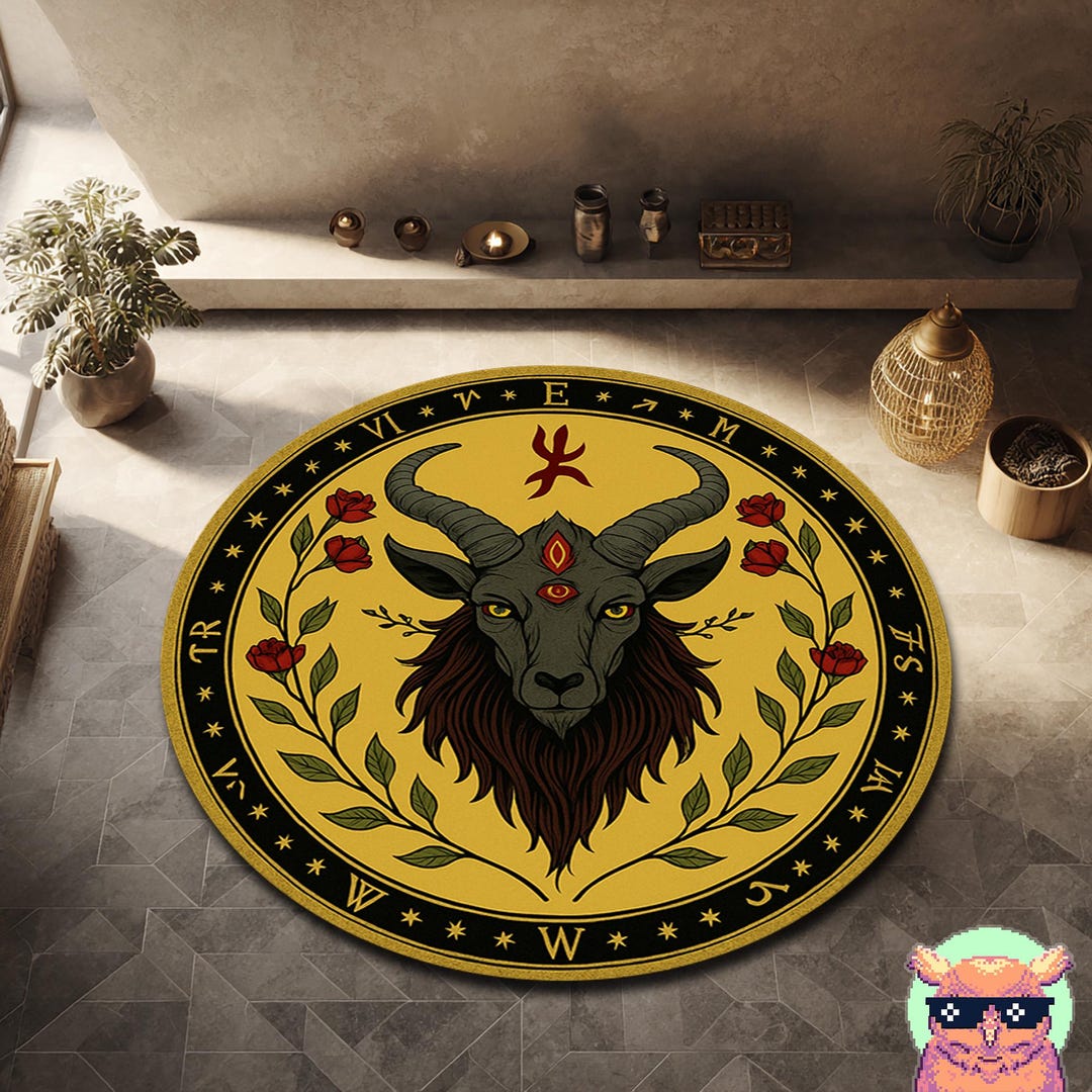 Round Occult Goat Rug, Baphomet Inspired Altar Mat, Third Eye Witchy ...