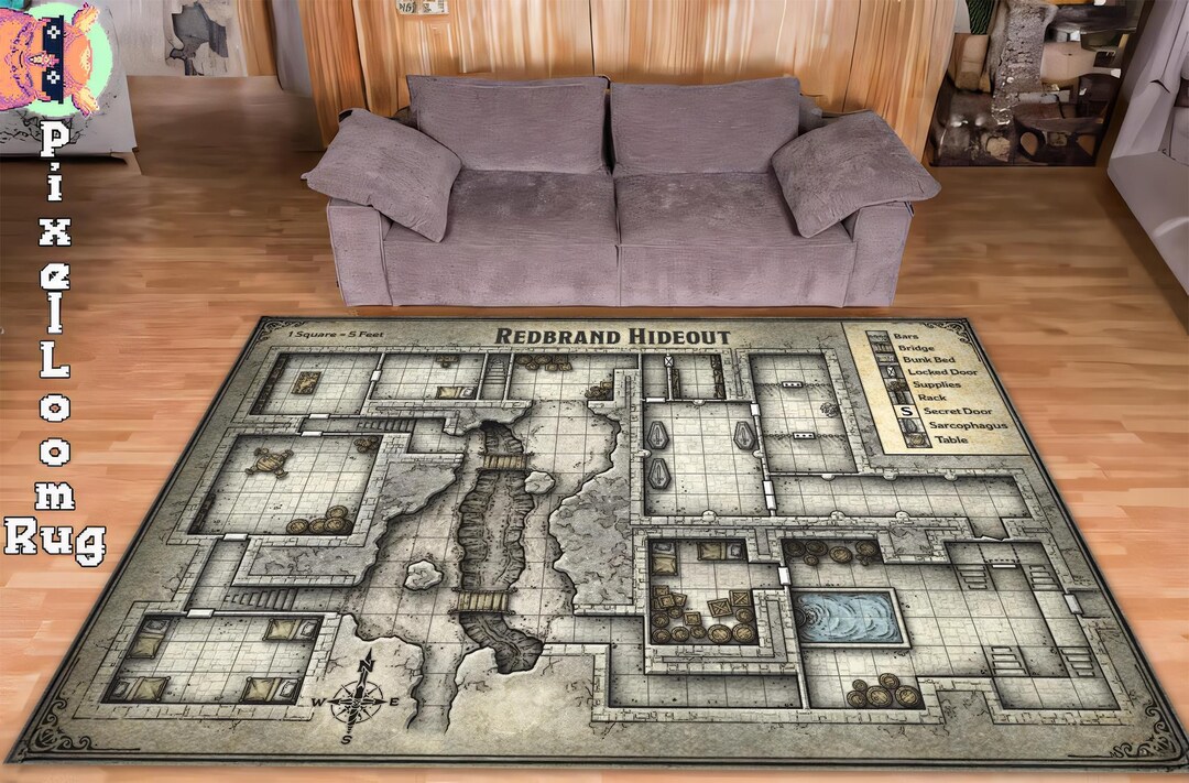 DND Redbrand Hideout Map Rug – Fantasy Dungeon Battle Mat Carpet for ...