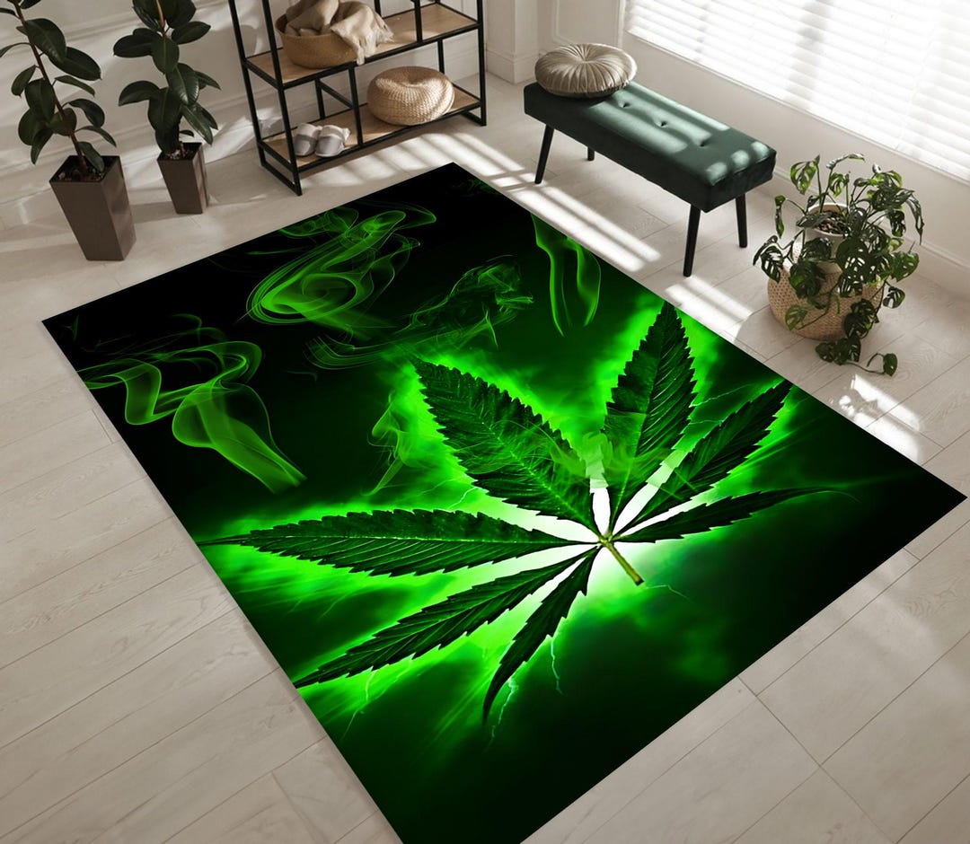 Neon Weed Rug, Gaming Room Carpet (green and Black, 50x70cm+) - Etsy