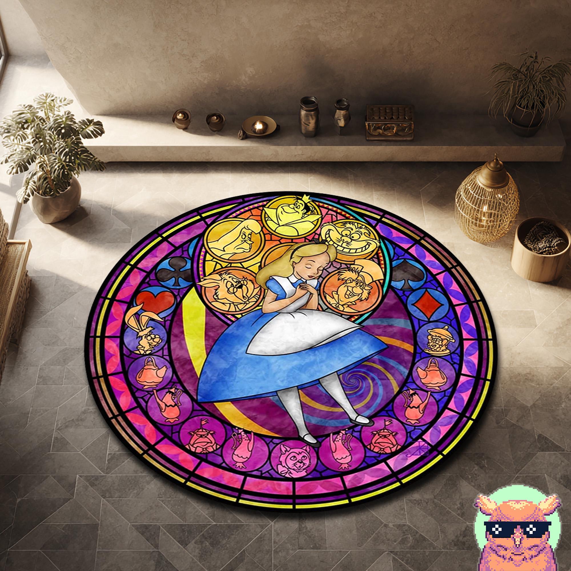 Alice in Wonderland Rug, Fan Art Stained Glass Carpet, Fantasy Round ...