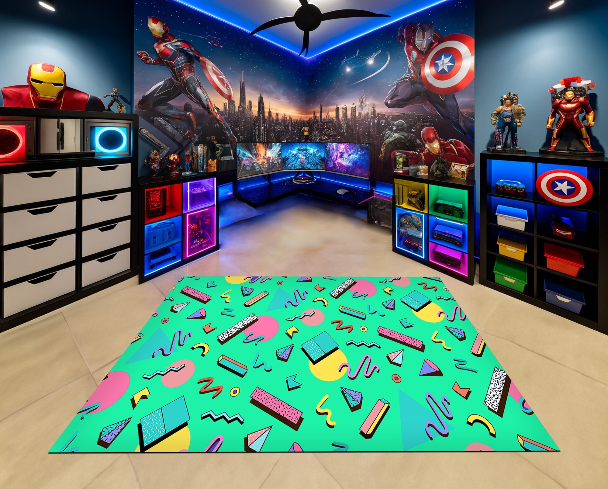 Retro Arcade Carpet, Colorful Trippy Area Rug, 80s 90s Accent Floor Mat ...