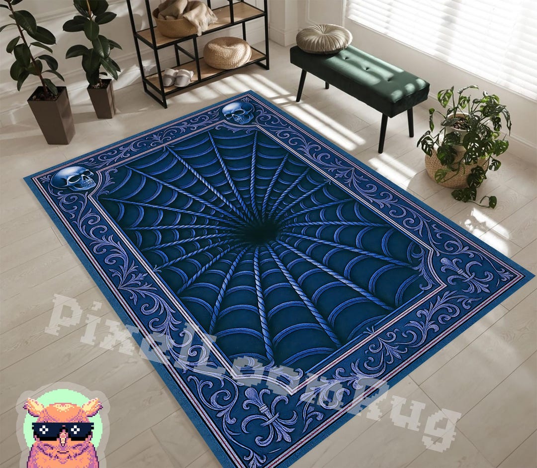 Gothic Spiderweb Rug – Blue 3D Vortex, Skull Corner Decor - Etsy