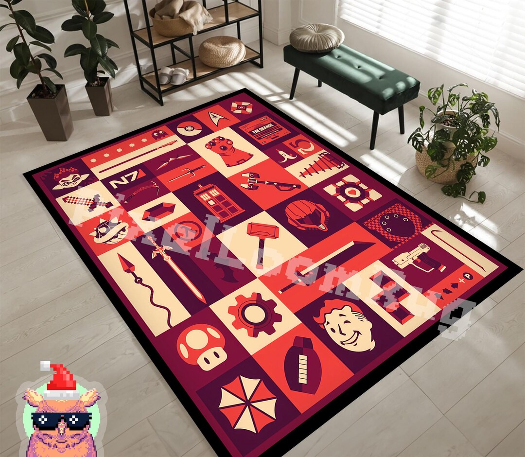 Gamer Rug, Game Room Rug, Retro Games, Computer Rug, Geeky Rug, Geeky ...