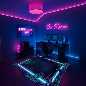 Neon Jungle RGB Gamer Rug – LED Glow Carpet With Tropical Leaf Design ...