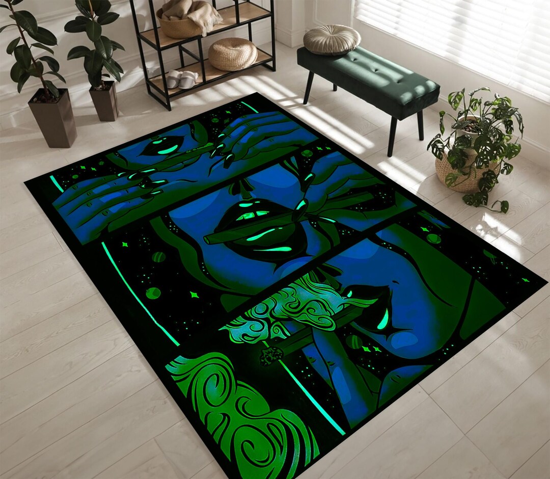 Weed Rug: Neon Green and Black Design - Gaming Room Decor - Etsy