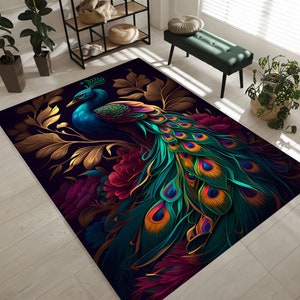 Animal Design Rug , Peacock Patterned Rug, Animal Decor Rug, Decorative ...