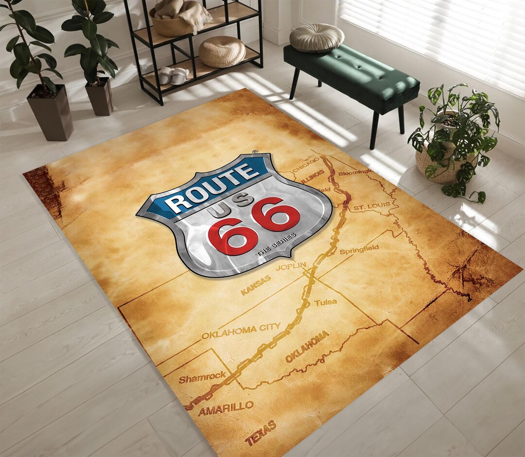 Route 66 Rug, Road Rug, American Highway Rug, Bikers Rug, Road 66 Rug ...