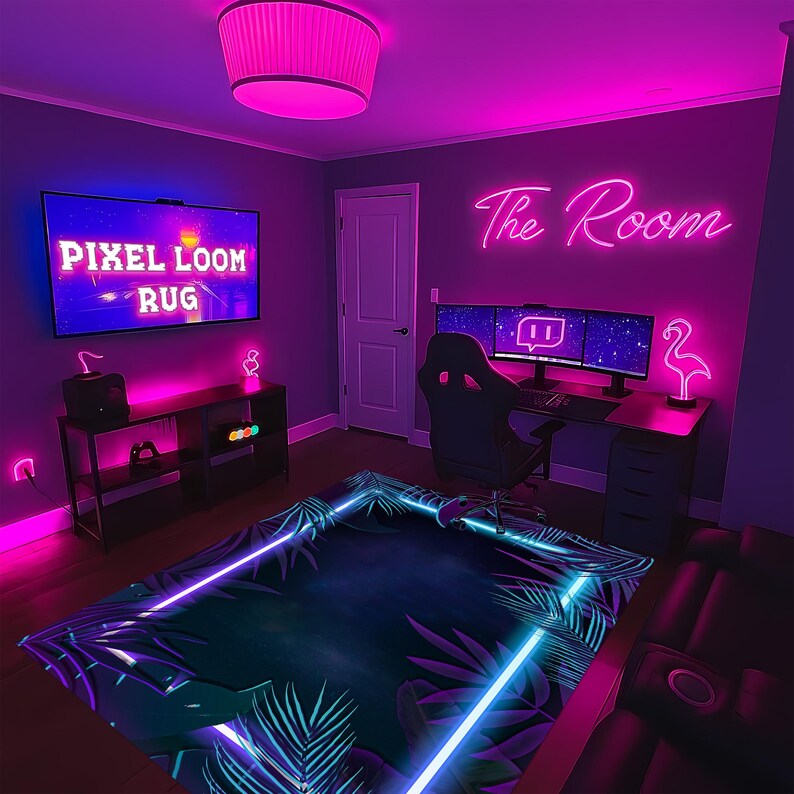 Neon Jungle RGB Gamer Rug – LED Glow Carpet With Tropical Leaf Design ...