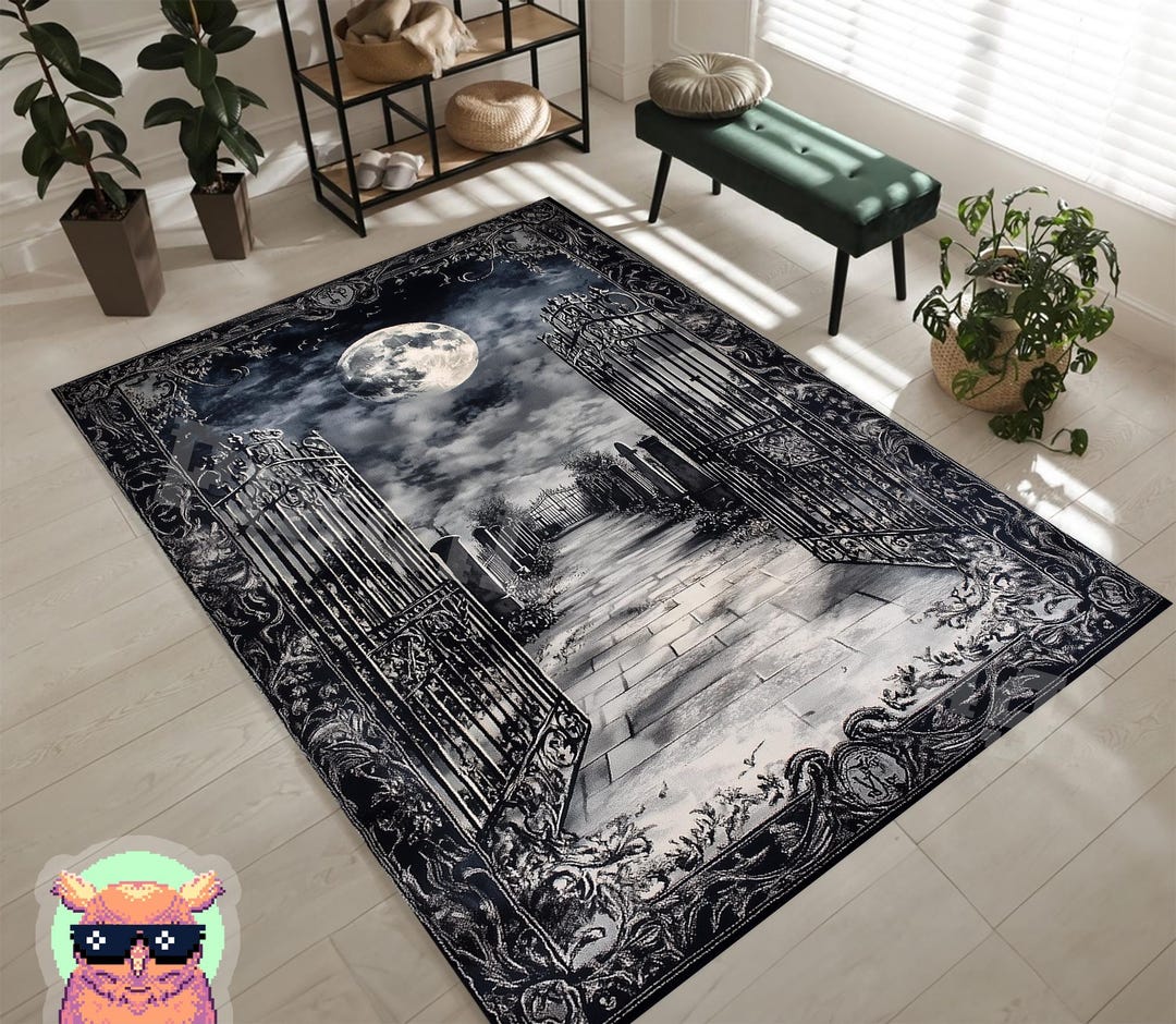 Gothic Moonlit Gate Rug Spooky Cemetery Pathway Decor Witchy Home ...