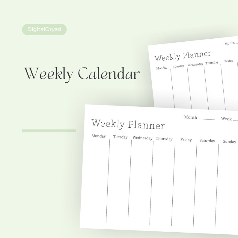 Weekly Simple Calendar, Printable Template, Minimalist, US Letter Size ...