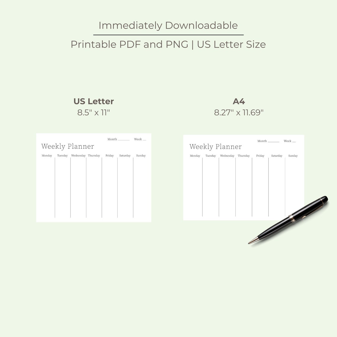 Weekly Simple Calendar, Printable Template, Minimalist, US Letter Size ...