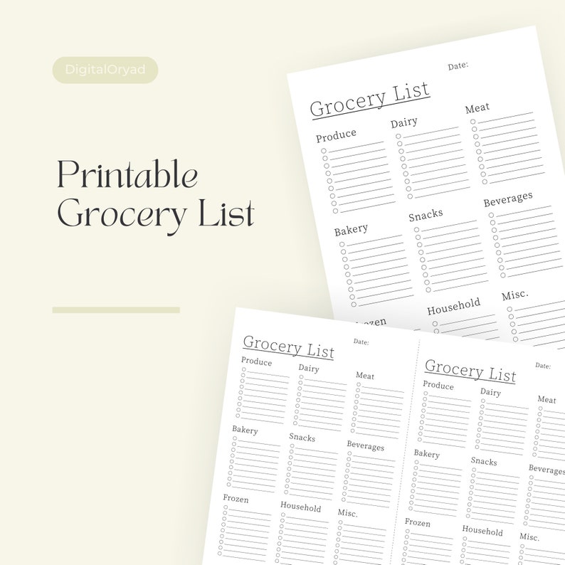 Printable Grocery List Template, Food Shopping List, Grocery Planner ...