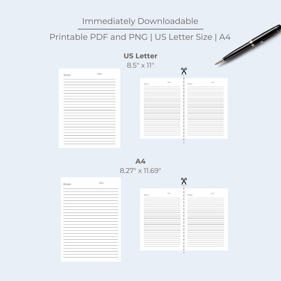 Printable Notepad Template, List, Planner, A4, US Letter, Half Sizes ...
