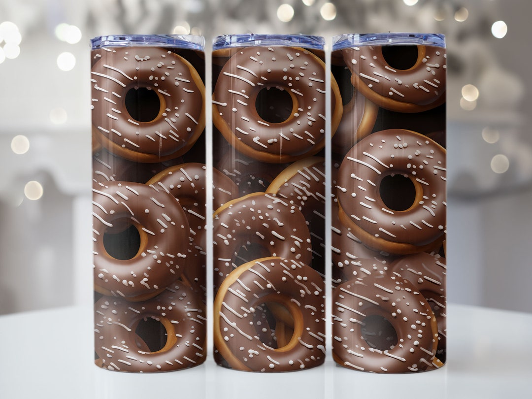 Chocolate Glazed Donuts Pastry Tumbler Wrap, 20oz Skinny Tumbler ...