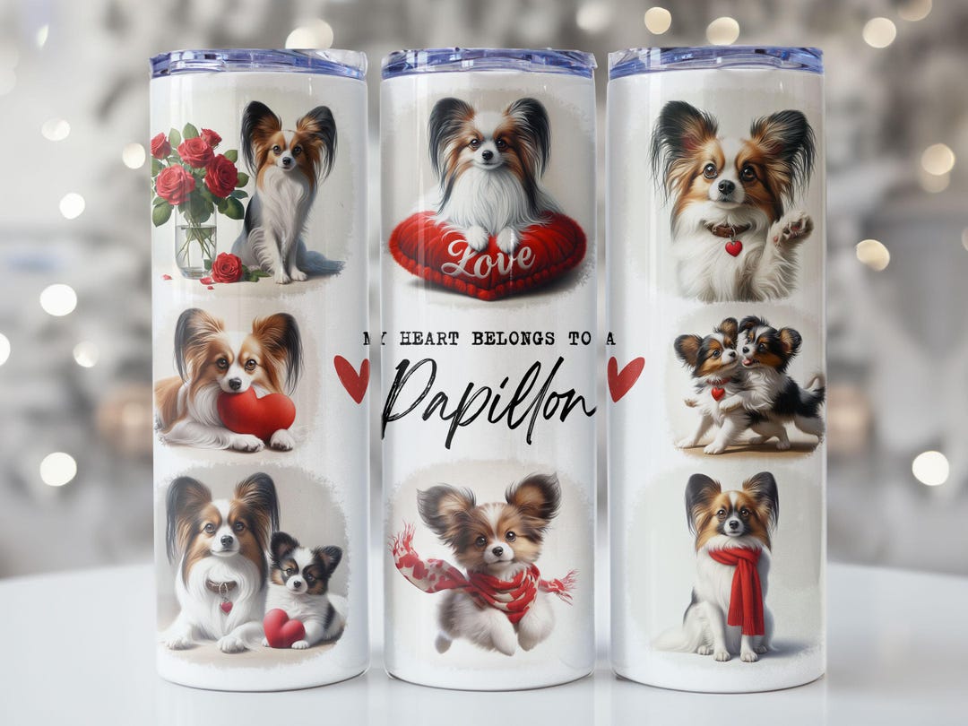 Papillon Valentine’s Tumbler Wrap PNG | Sublimation Design | Dog Lover ...