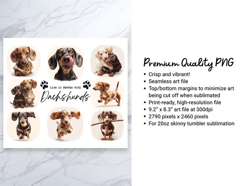 Dachshund Tumbler Wrap, 20oz Skinny Tumbler Sublimation Design, Instant ...