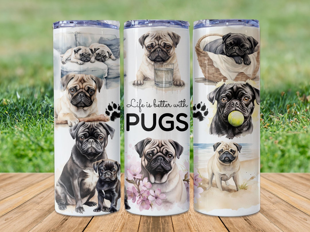 Pug Tumbler Wrap, 20oz Skinny Tumbler Sublimation Design, Instant ...