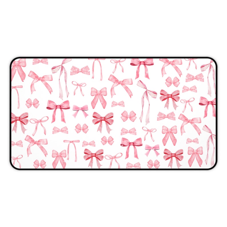 Trendy Pink Bows Coquette Desk Mat Mouse Pad, Preppy Aesthetic Desk ...