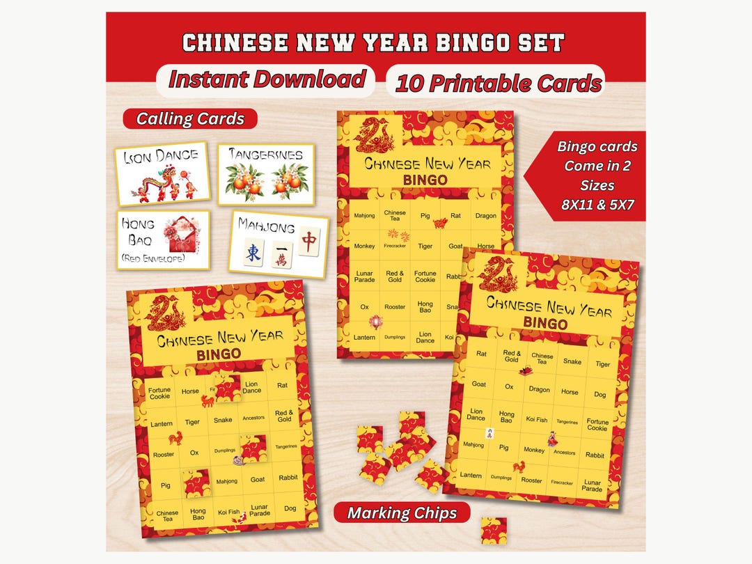 Chinese New Year Bingo Cards, 10 Different Printable Lunar New Year ...