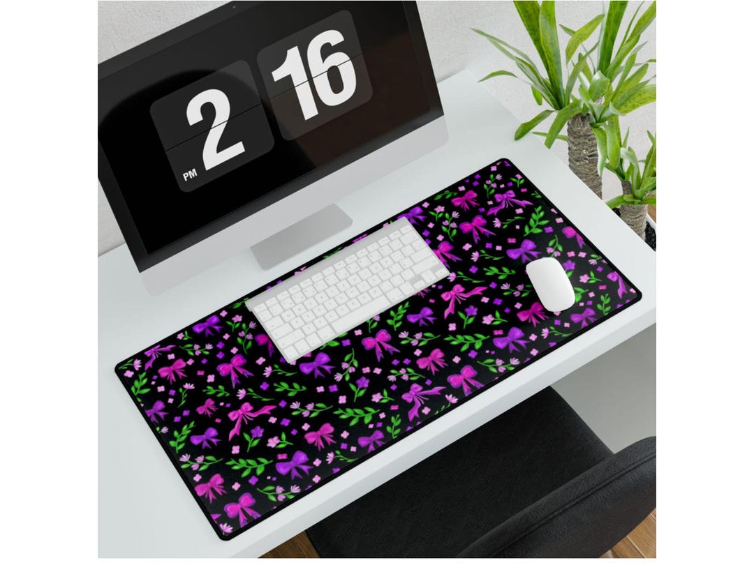 Floral Desk Mat, Cute Mouse Pad With Bows, Vibrant Desk Accessories ...