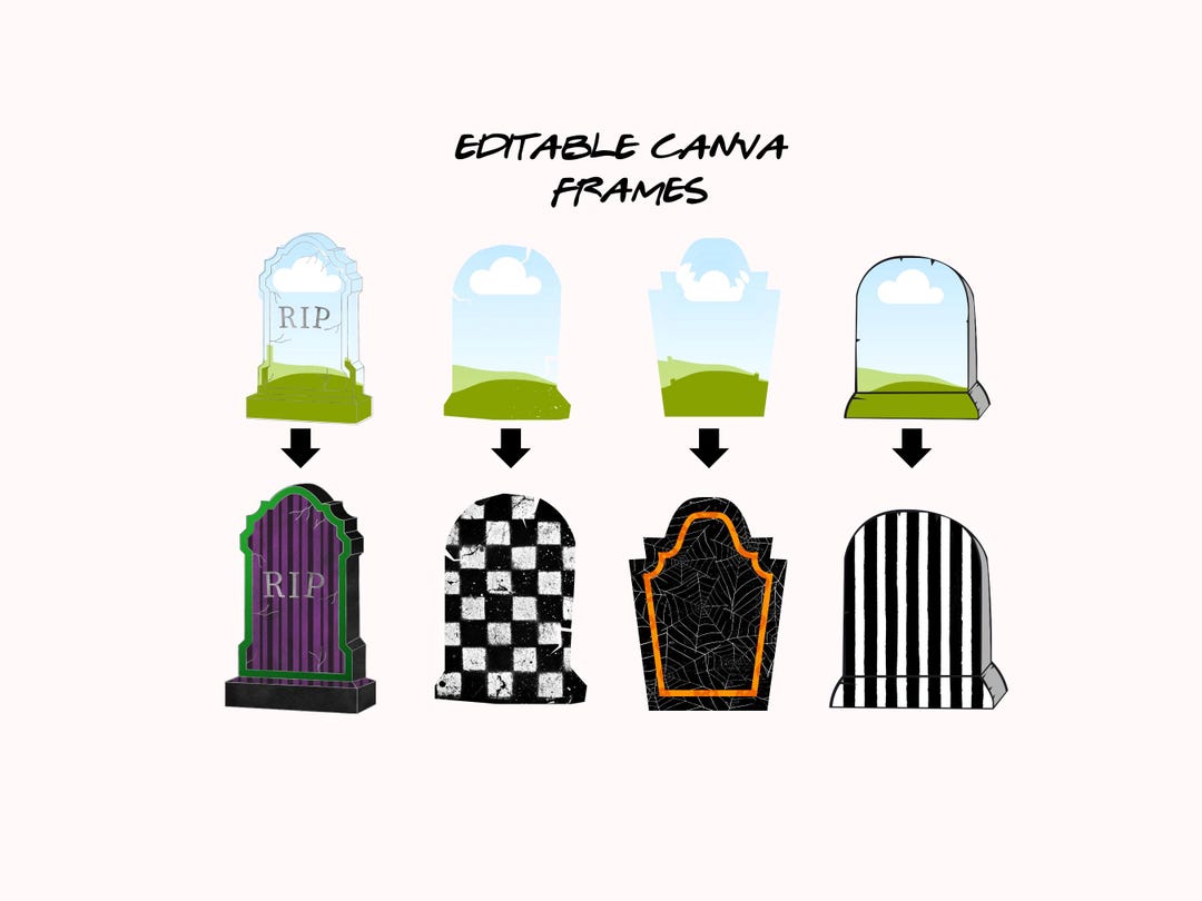 Tombstone Canva Frame Template Bundle, Halloween Drag and Drop ...