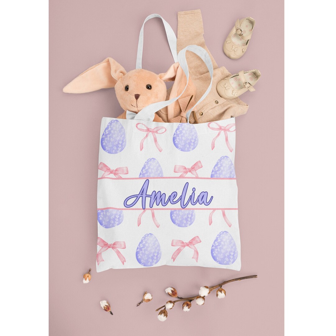 Personalized Kids Easter Tote, Pink Bow Preppy Aesthetic, Trendy ...