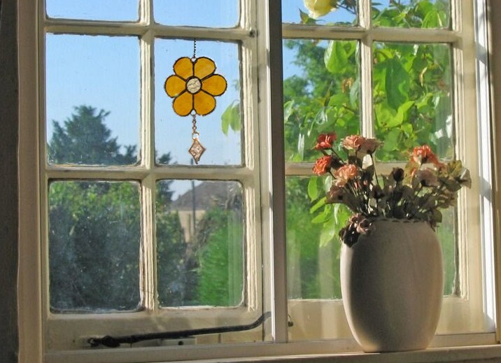 Flower and Star Stained Glass Window Hanging Handmade Art Window Decor ...