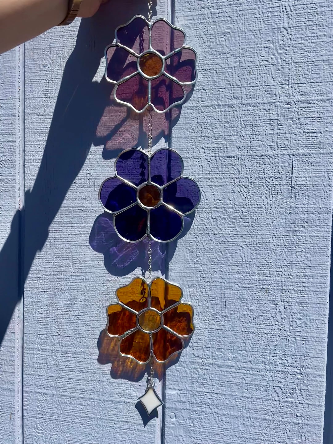 Hanging Flower Stained Glass Chain Handmade Art Window Decor Floral ...