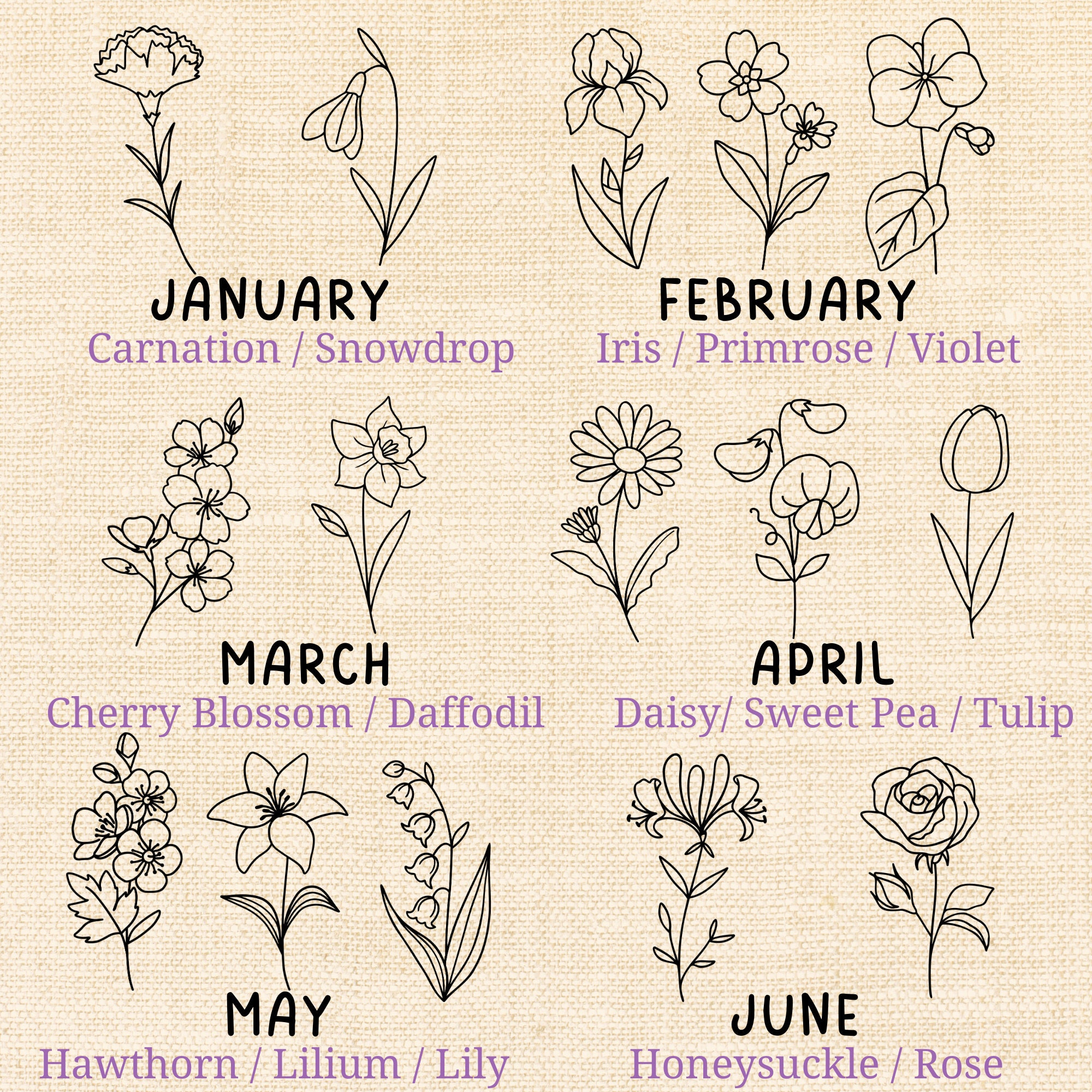 Custom Birth Flower Gift Bouquet Tattoo Designs,birth Month Flowers ...