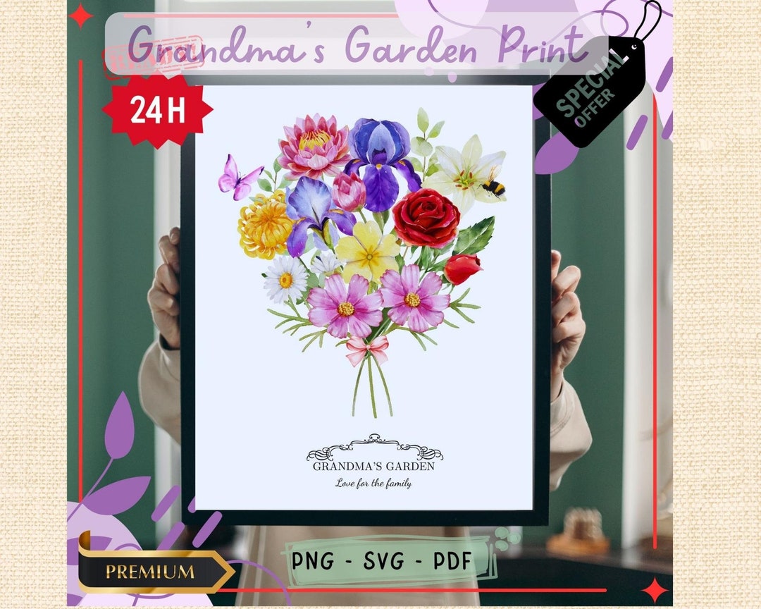Custom Grandma Garden Print Grandma Birthflower Garden Printable Birth ...