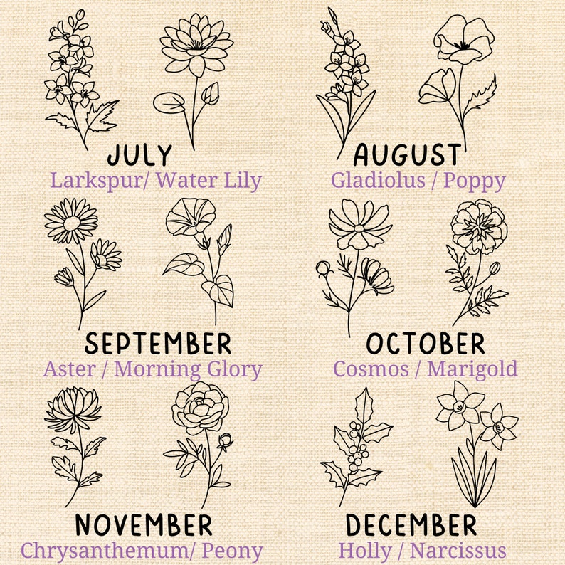 Personal Custom Birth Flower Bouquet Tattoo Designs, Custom Birthflower ...