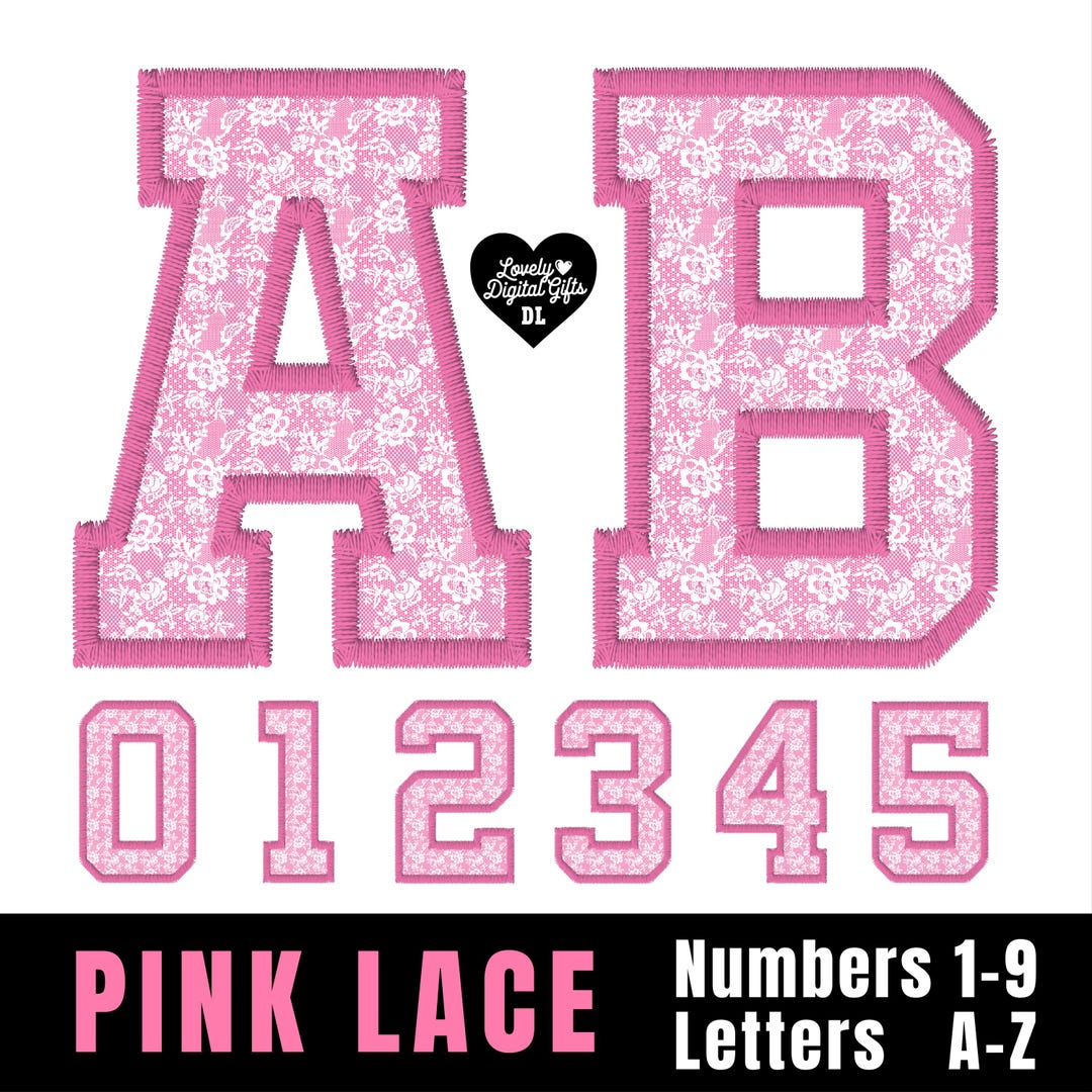 Pink Lace Varsity Letters Png, Lace Varsity Alphabet Png, Floral ...