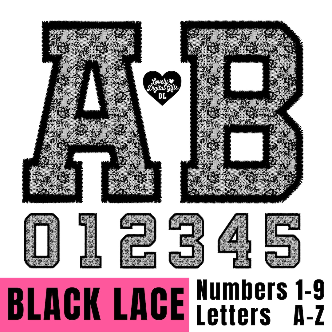 Black Lace Varsity Letters Png, Lace Varsity Alphabet Png, Floral ...