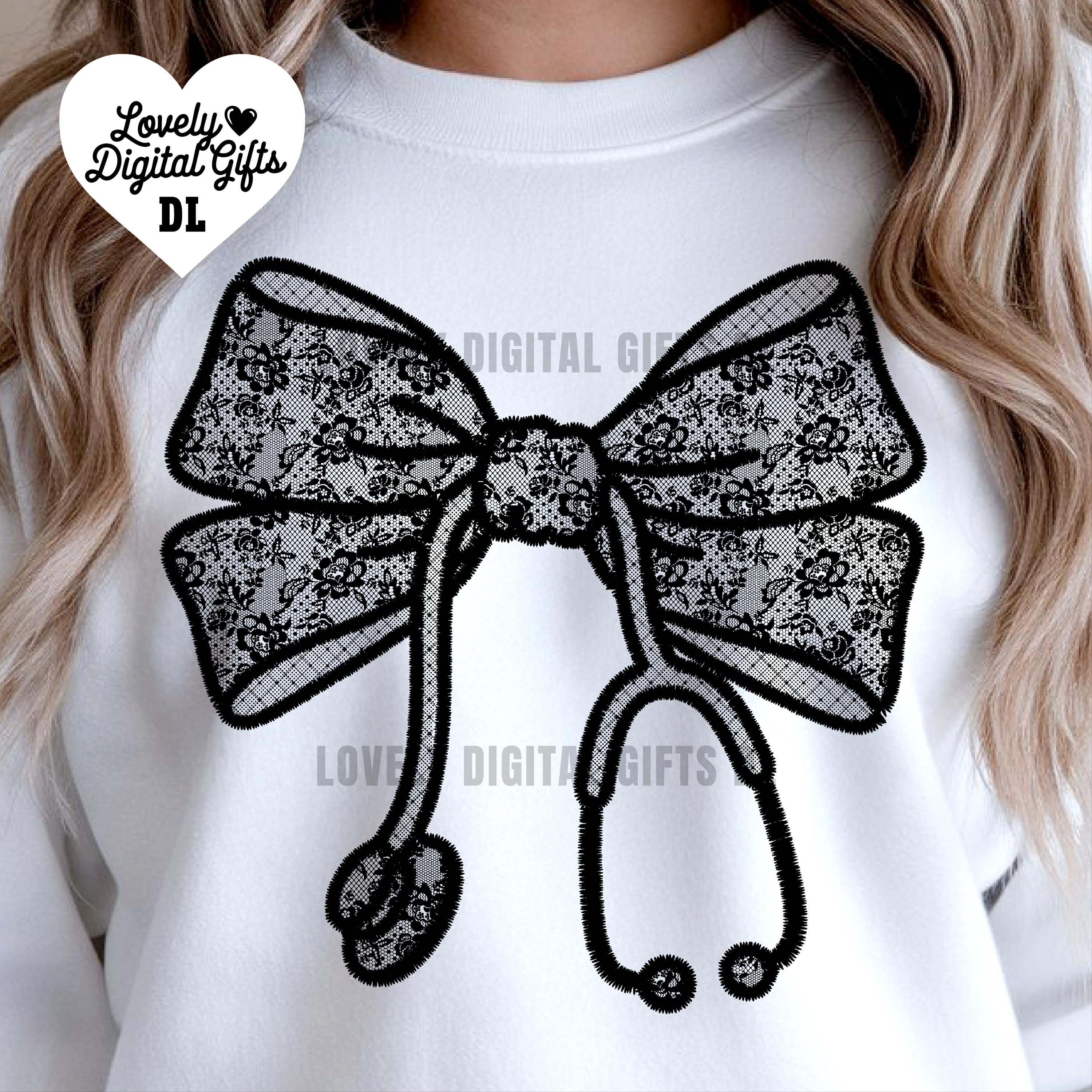 Nurse Stethoscope Coquette Bow Bundle Png, Floral Lace Nurse Bow ...