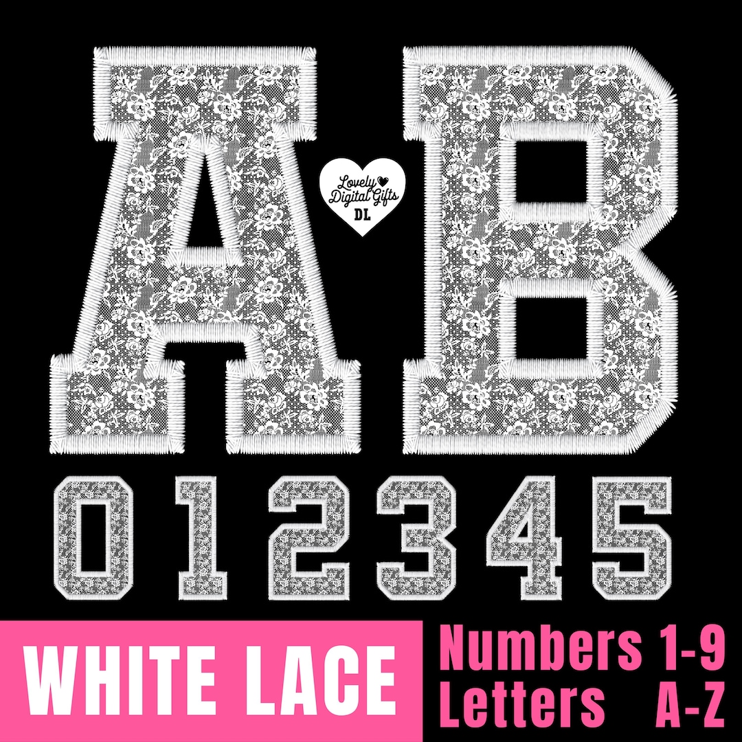 White Lace Varsity Letters Png, Lace Varsity Alphabet Png, Floral ...
