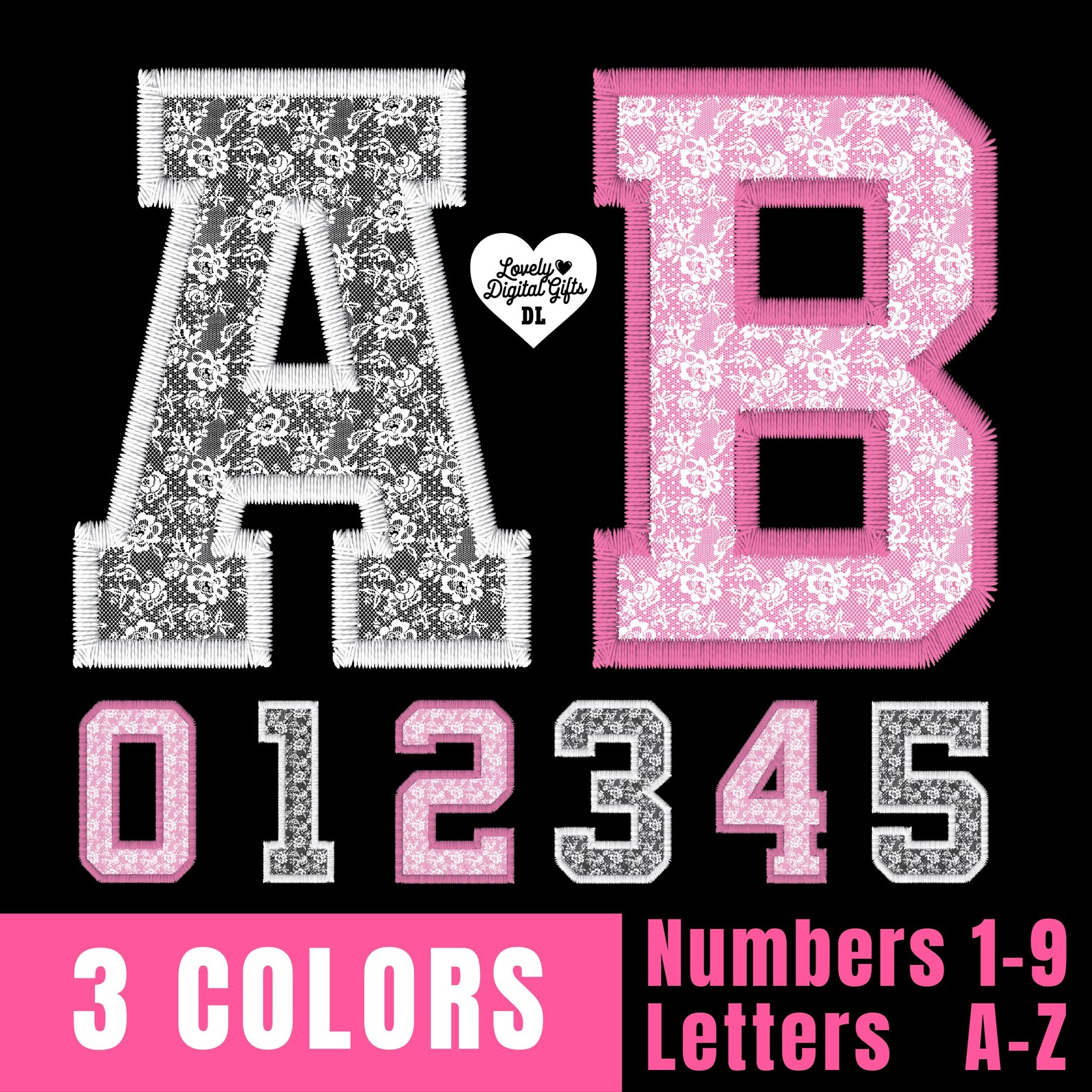 Lace Varsity Letters Png Bundle, Lace Varsity Alphabet Png, Floral ...