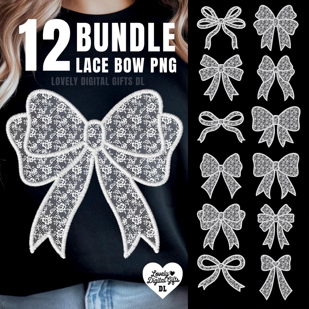 Lace Bow Png Bundle, Lace Coquette Bow Png, Trendy Coquette Aesthetic ...